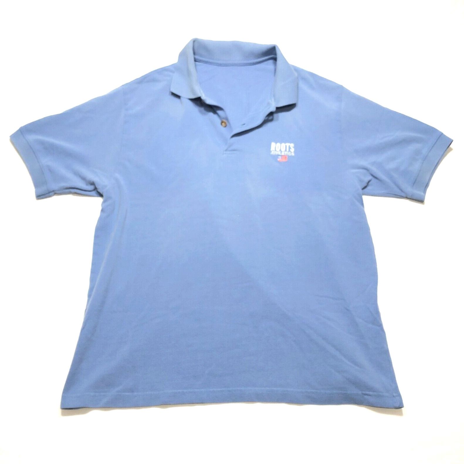 Roots Roots Athletics Polo Shirt Mens M Light Blue USA Flag Short Sleeve Logo | Grailed