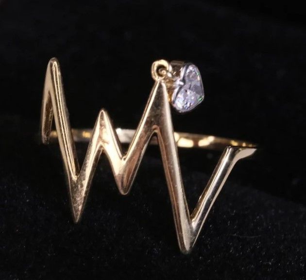 Other 14k Yellow Solid Gold Heartbeat Pulse Ring with Heart Stone | Grailed