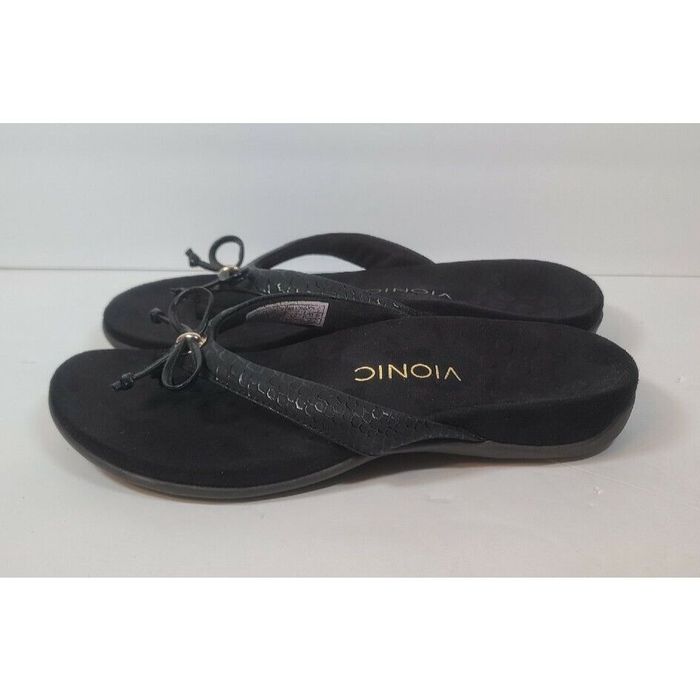Vionic Vionic Cassie Orthoheel Size 7 Black Flip Flop Slides Slippe