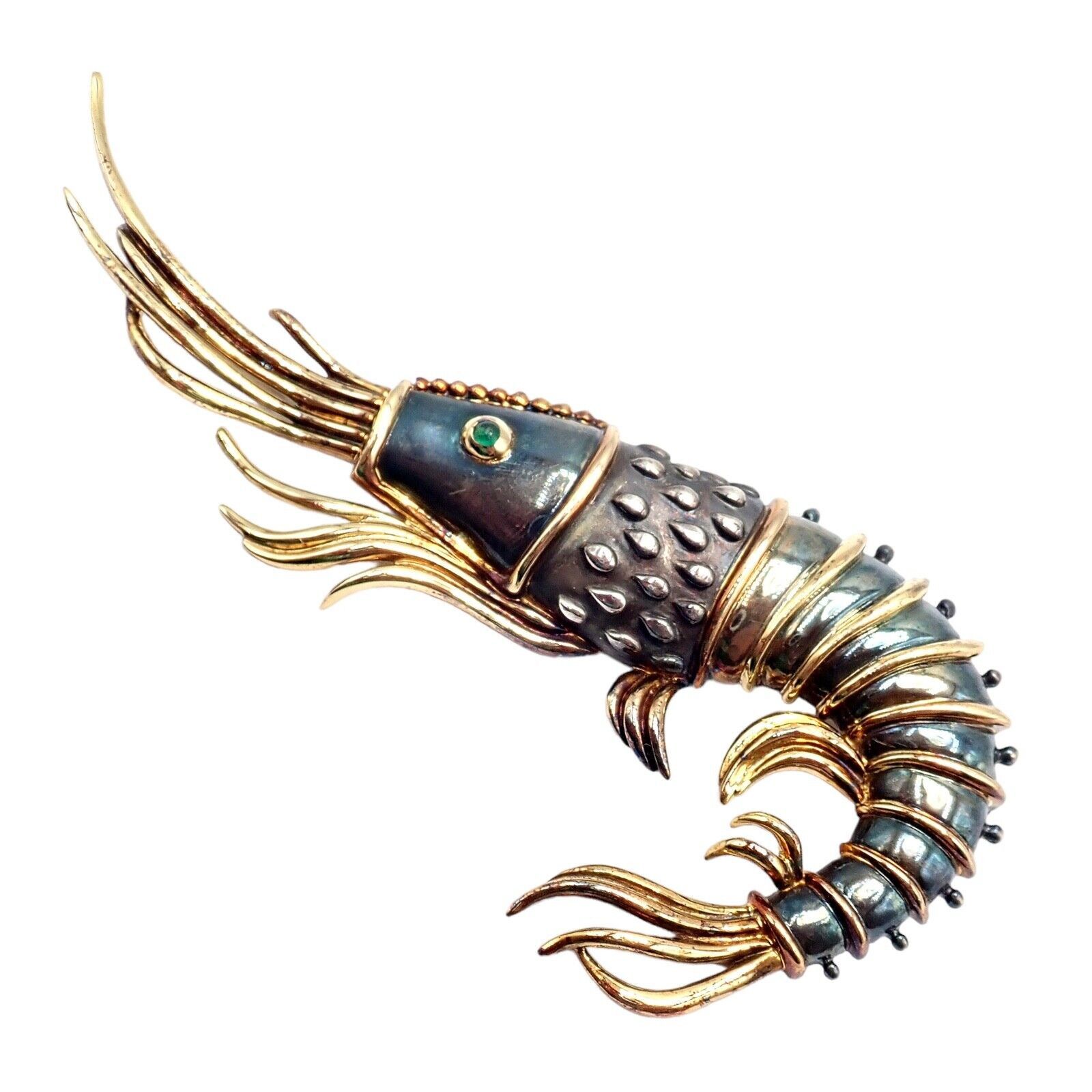 Tiffany & Co. Silver + 18k Yellow Gold Jumbo Prawn Shrimp Pin Brooch ...