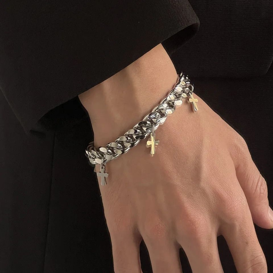 Chain × Cuban Link Chain × Streetwear Cross Bracelet Pink Curb | Grailed