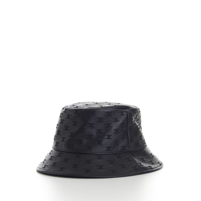 Celine Black Leather Bucket Hat - Mini Triomphe Embroidery | Grailed