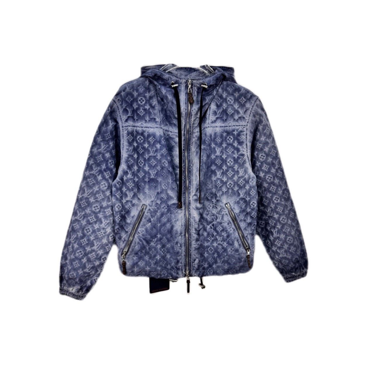 Louis Vuitton Louis Vuitton Blue-gray hooded jacket with full logo and ...