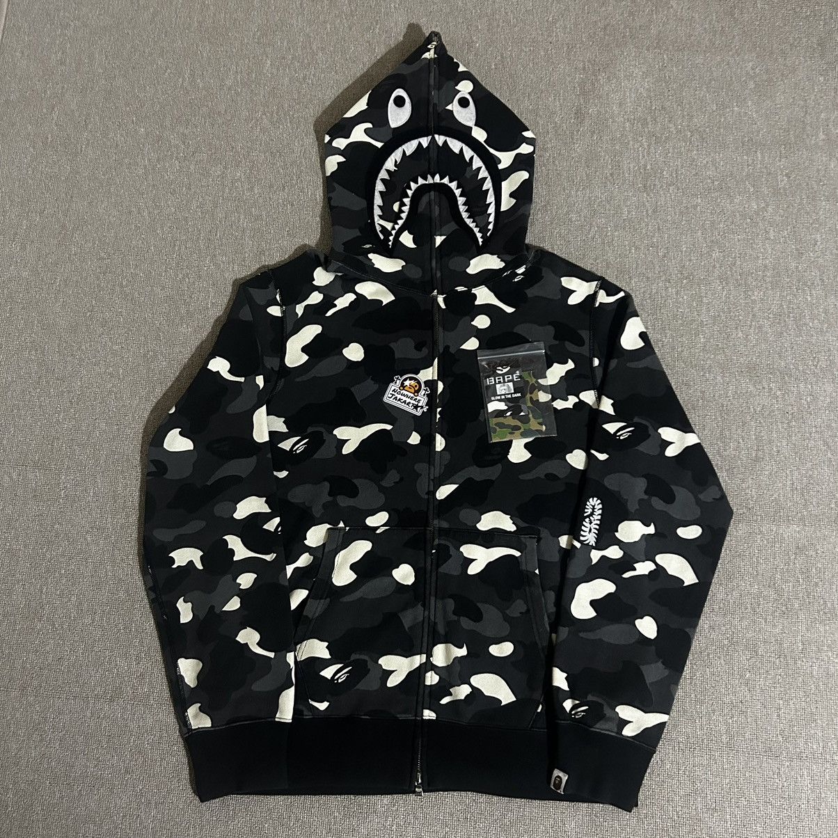 Bape Glow in the dark Bape City Camo Shark Full Zip Hoodie | Grailed