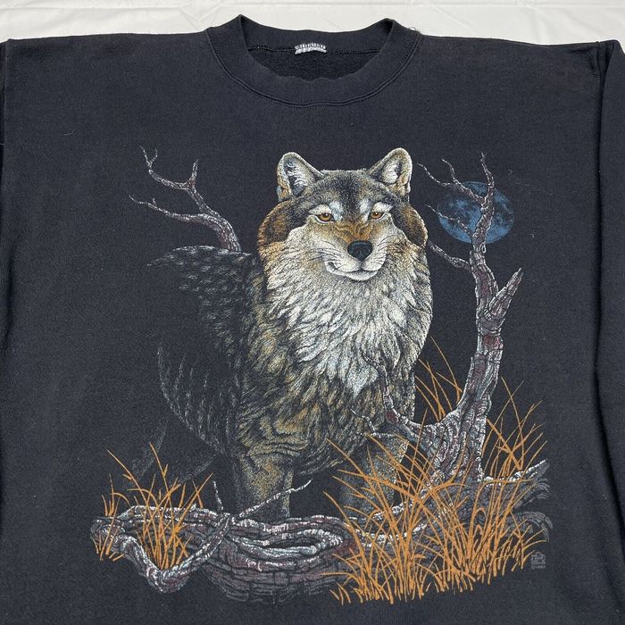 Vintage Vintage 90s Wolf Sweatshirt Men’s Large Moon Nature Art Animals ...