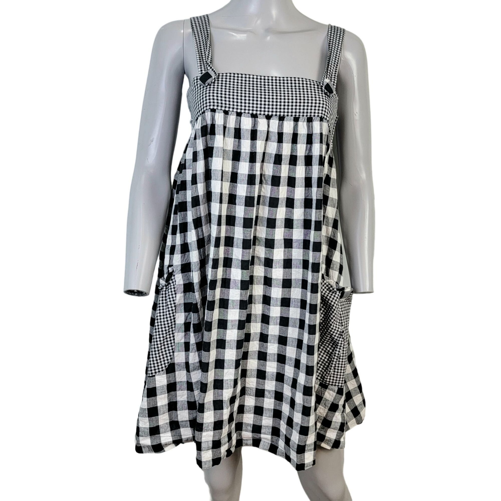 Vintage Gingham Check Mini Dress Women Medium Black White Sundress R ...
