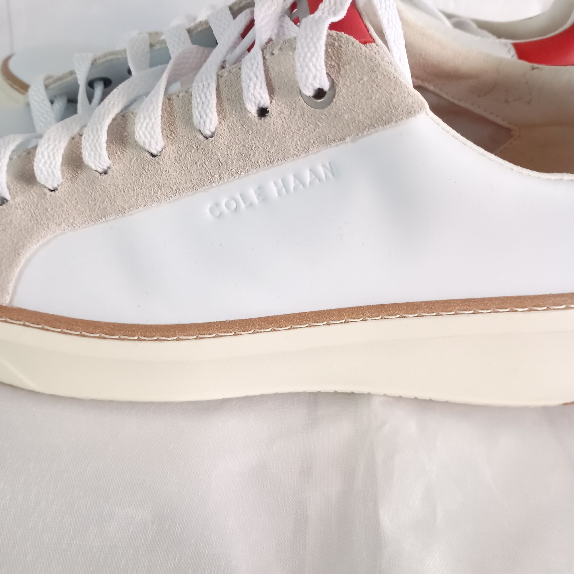 Cole Haan Cole Haan Grandseries Men’s White Leather Sneakers Red Accen ...