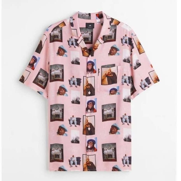 H&M H&M The Notorious BIG Biggie Small XL Pink Resort Wear Shirt | Grailed