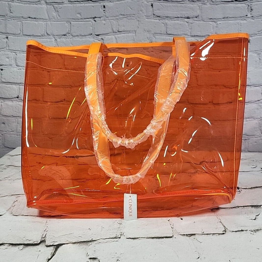 Vintage NWT Transparent Orange PVC Tote Bag 17" X 13" See-Through ...