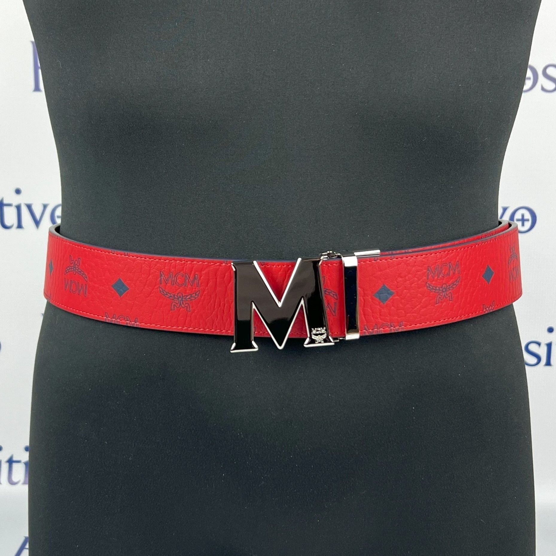 MCM MCM Claus Silver M Buckle Candy Red Leather Reversible Belt | Grailed