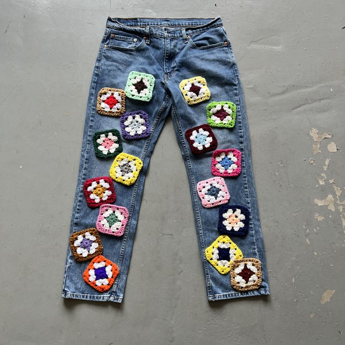 Prolific Granny Square Jeans Crochet Custom like Kapital | Grailed