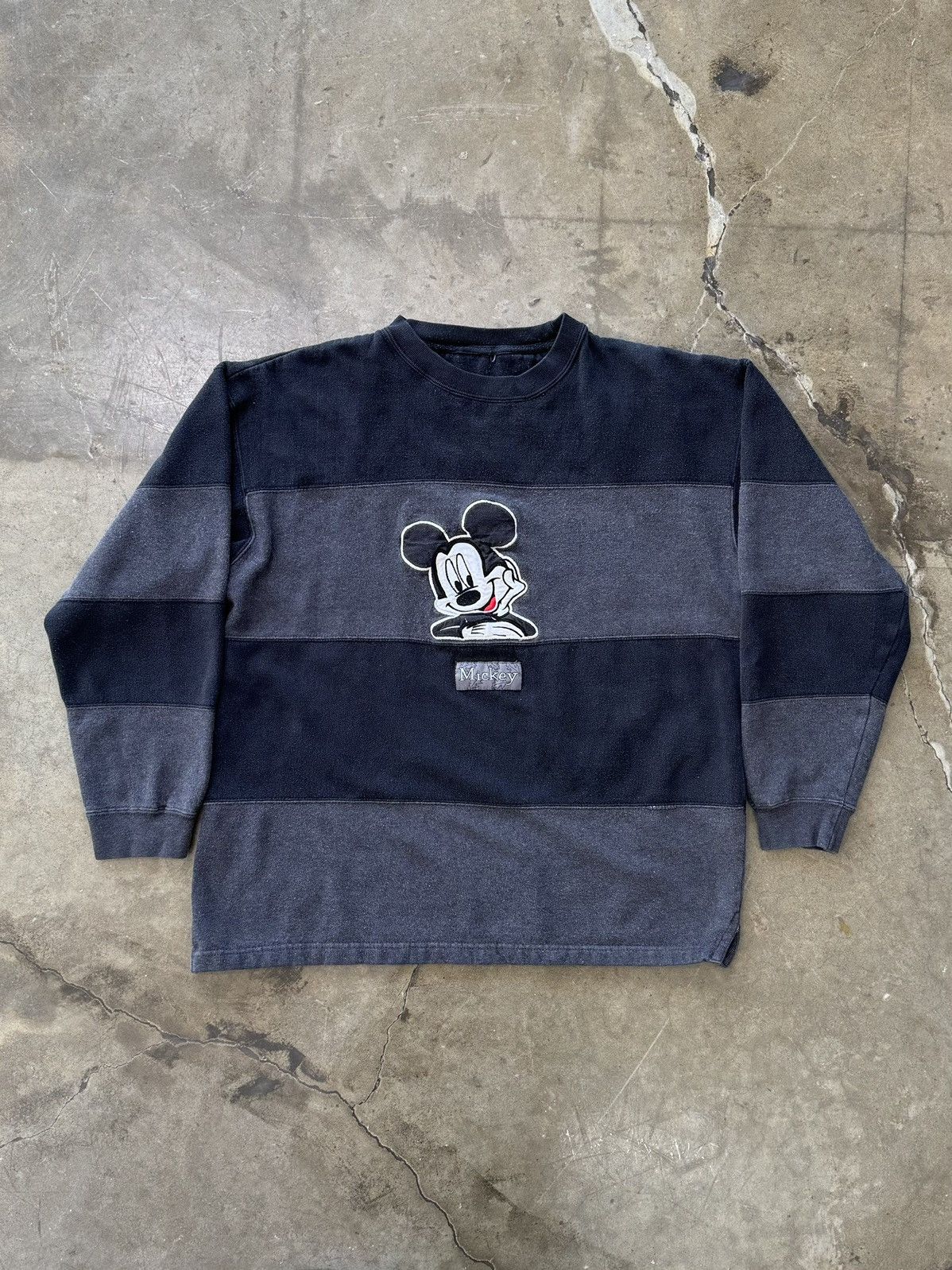 Disney Vintage Mickey Mouse Grey Stripe Crewneck Medium | Grailed