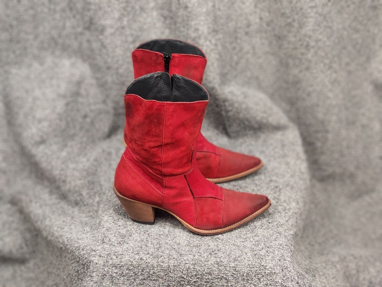 Moma Moma Design Distressed Red Leather Ankle Zip sharp toe Boots | Grailed