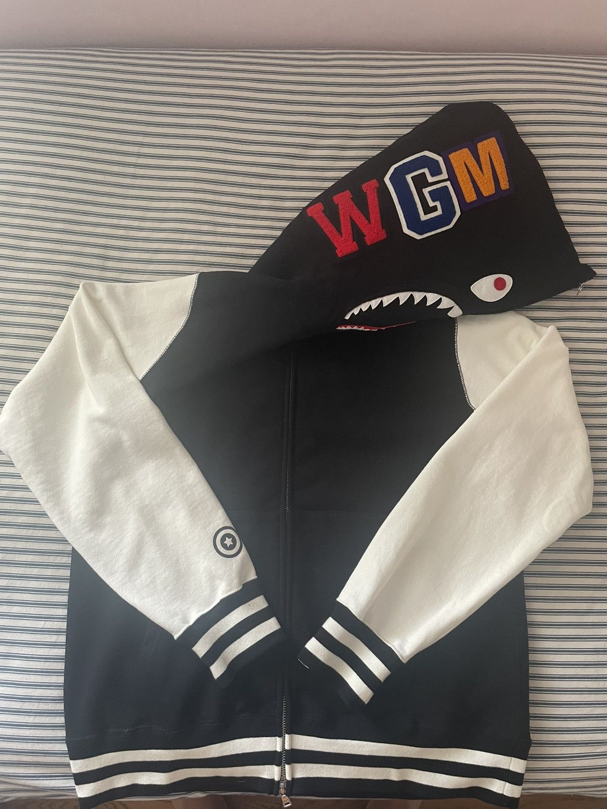 Bape Shark Hoodie Varsity Jacket | Grailed