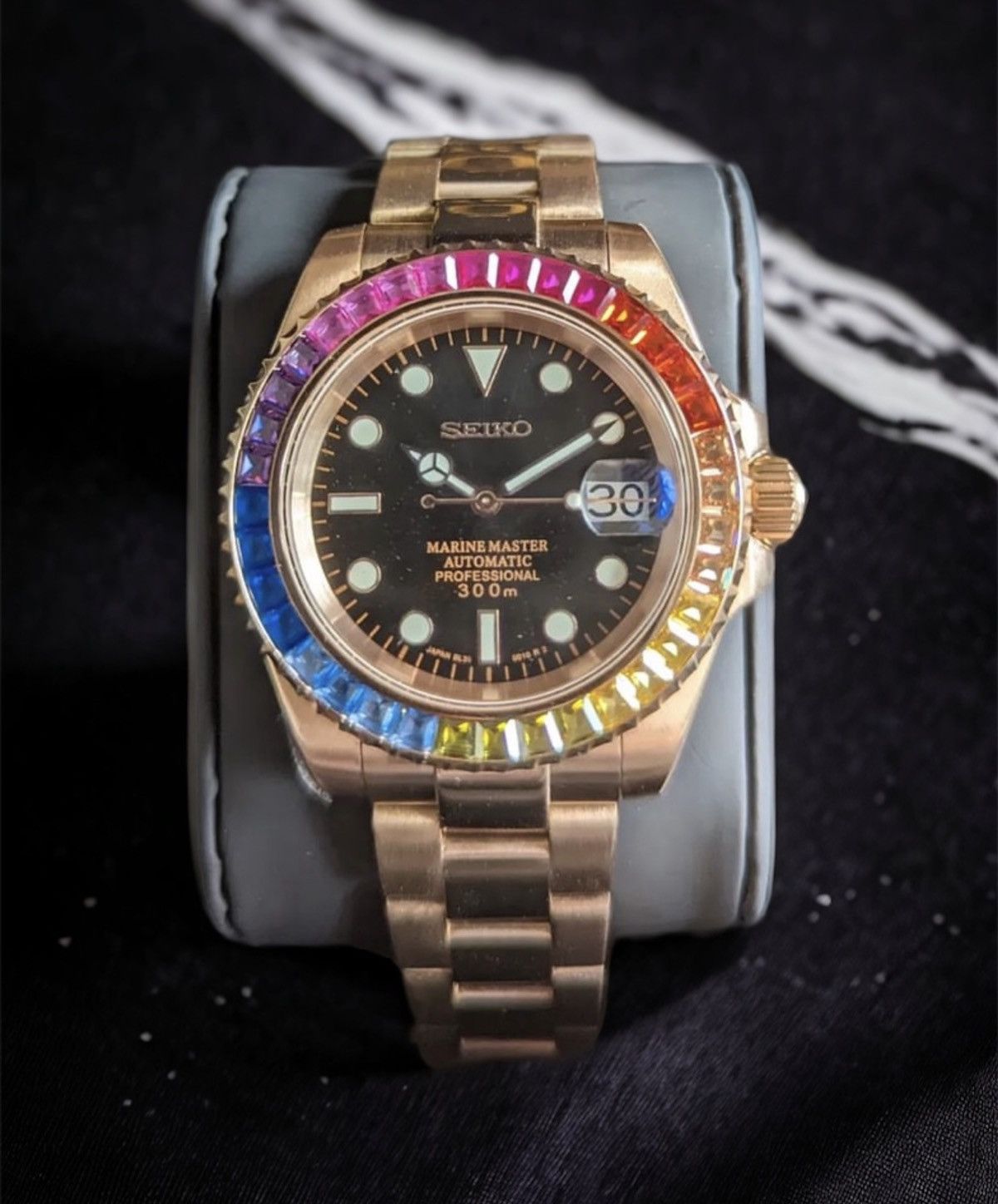 Japanese Brand × Seiko Seiko Submariner Black Dial Rainbow Bezel ...