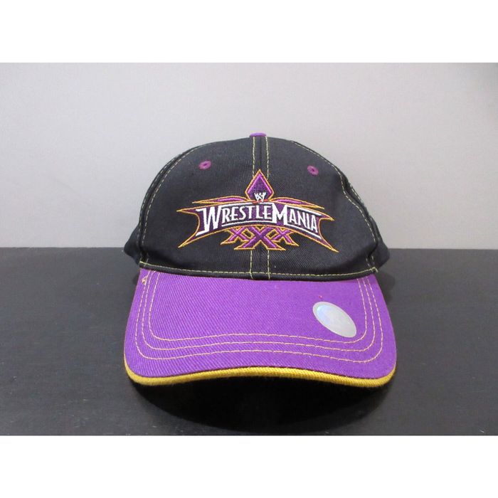 Vintage Wwe Hat Cap Strap Back Black Purple Wrestlemania Wrestler Wrestling Wwf Mens Grailed