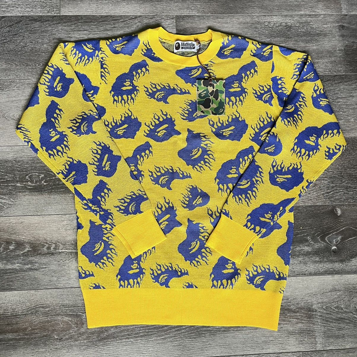 Bape NEW A Bathing Ape Bape Flame Head Pattern Knit Sweater 2018 | Grailed