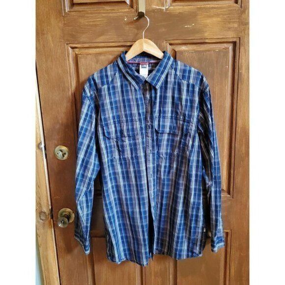 The North Face The North Face Casual Button Down Long Sleeve Blue Plaid ...