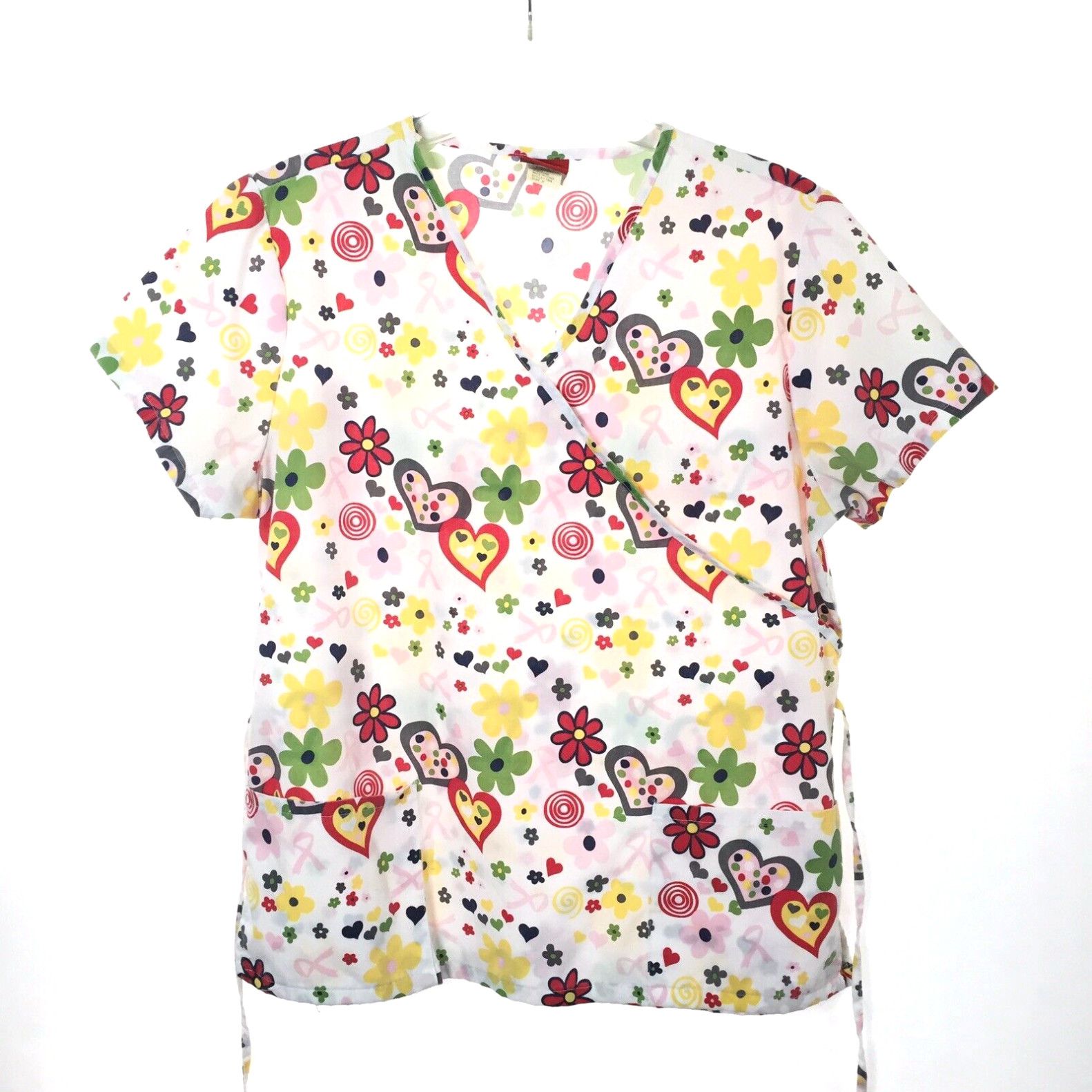 Vintage Denice Women's Medium White Short Sleeve Mock Wrap Scrub Top ...
