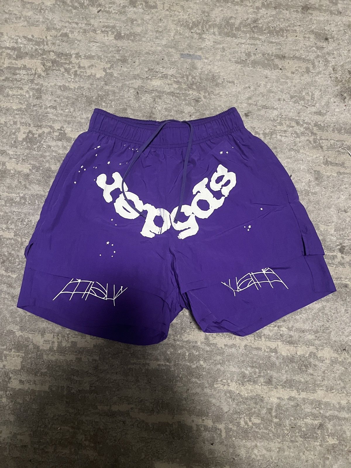 Sp5der × Streetwear × Young Thug Sp5der Worldwide Grape Shorts | Grailed