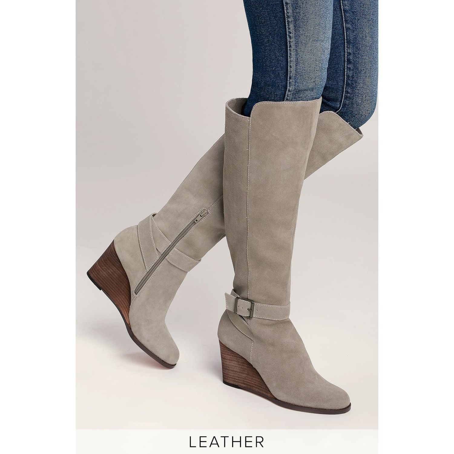 Streetwear Sole Society Paloma Mushroom Grey Suede Knee-High Wedge Boot | Grailed