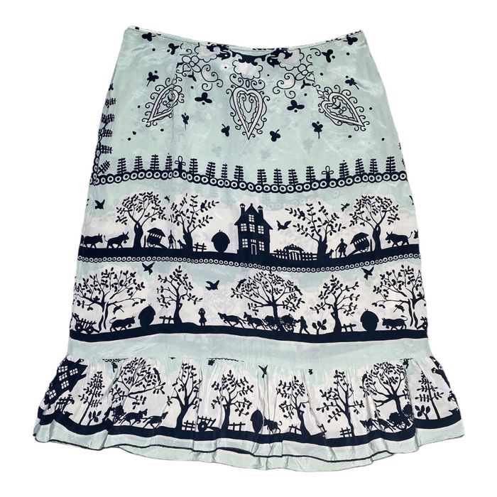 Anna Sui 90s Anna Sui 100% Silk Cottage Scene Midi Skirt | Grailed