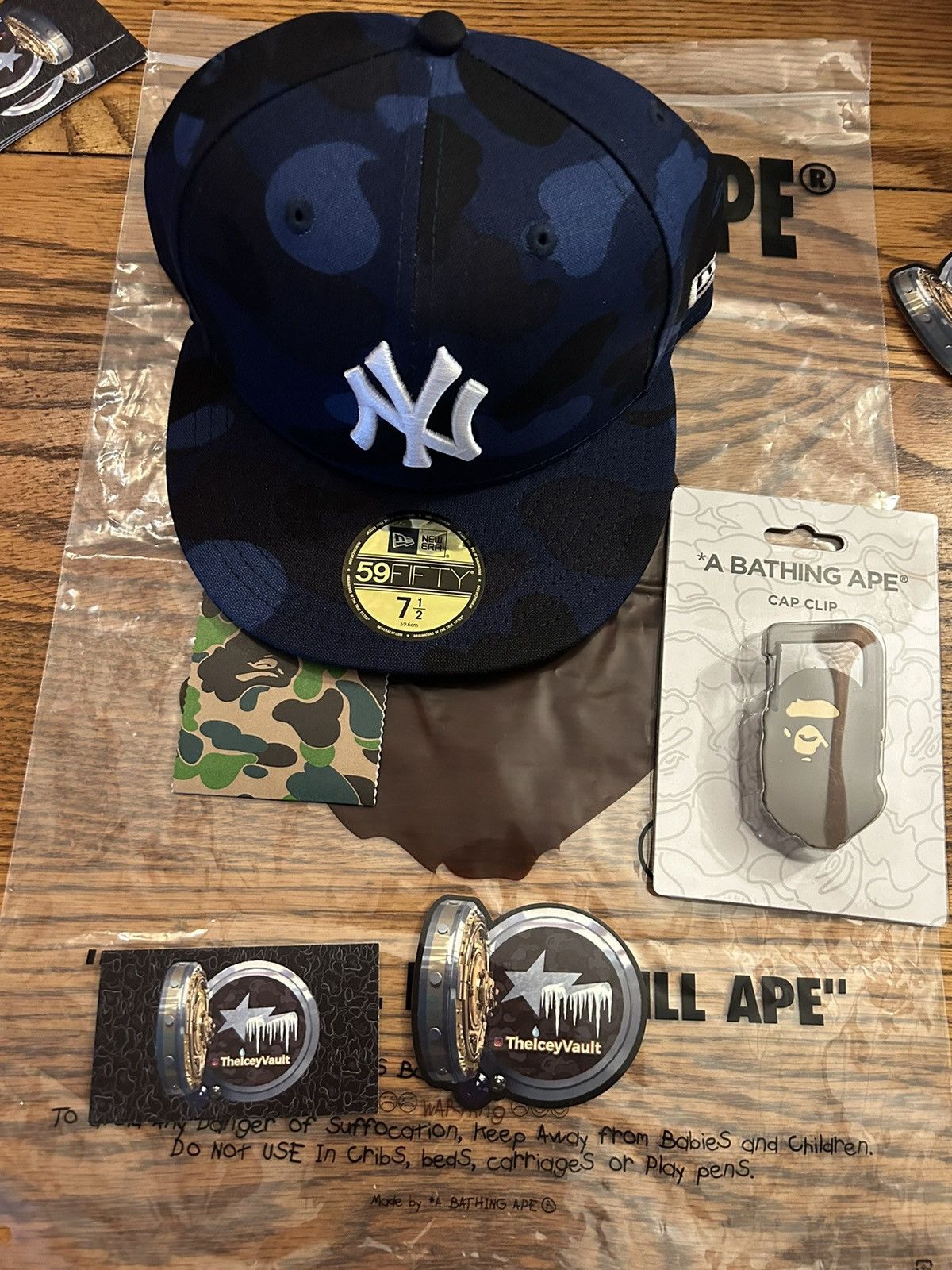Bape × MLB × New Era Bape x MLB Blue Camo NYY Fitted Hat | Grailed