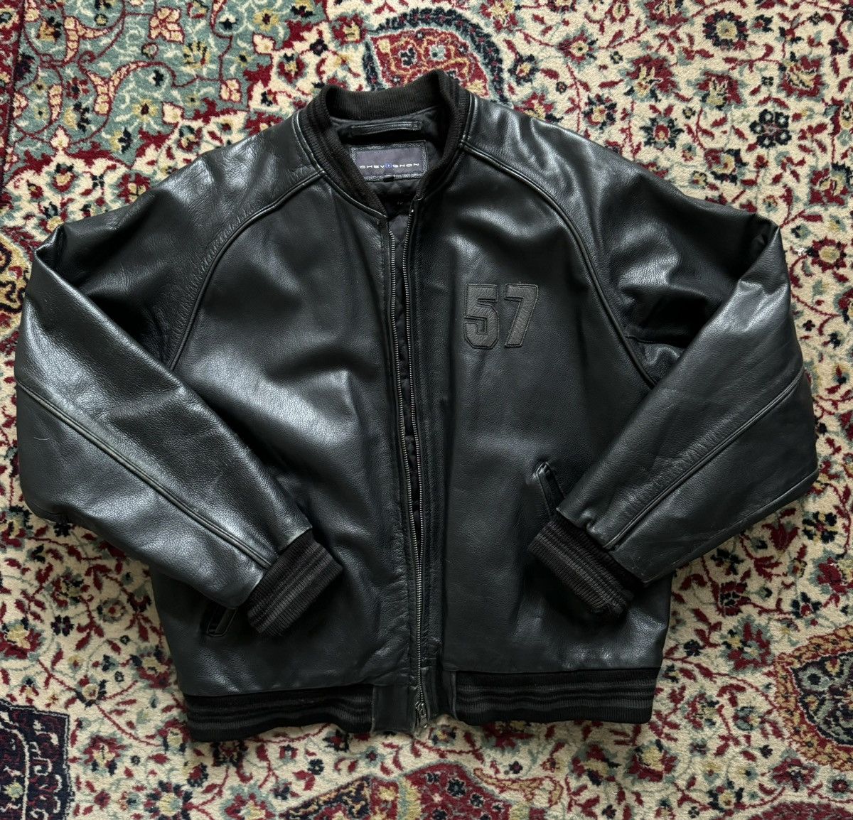 Chevignon × Streetwear × Vintage Vintage Chevignon Black Leather Bomber Varsity Jacket | Grailed