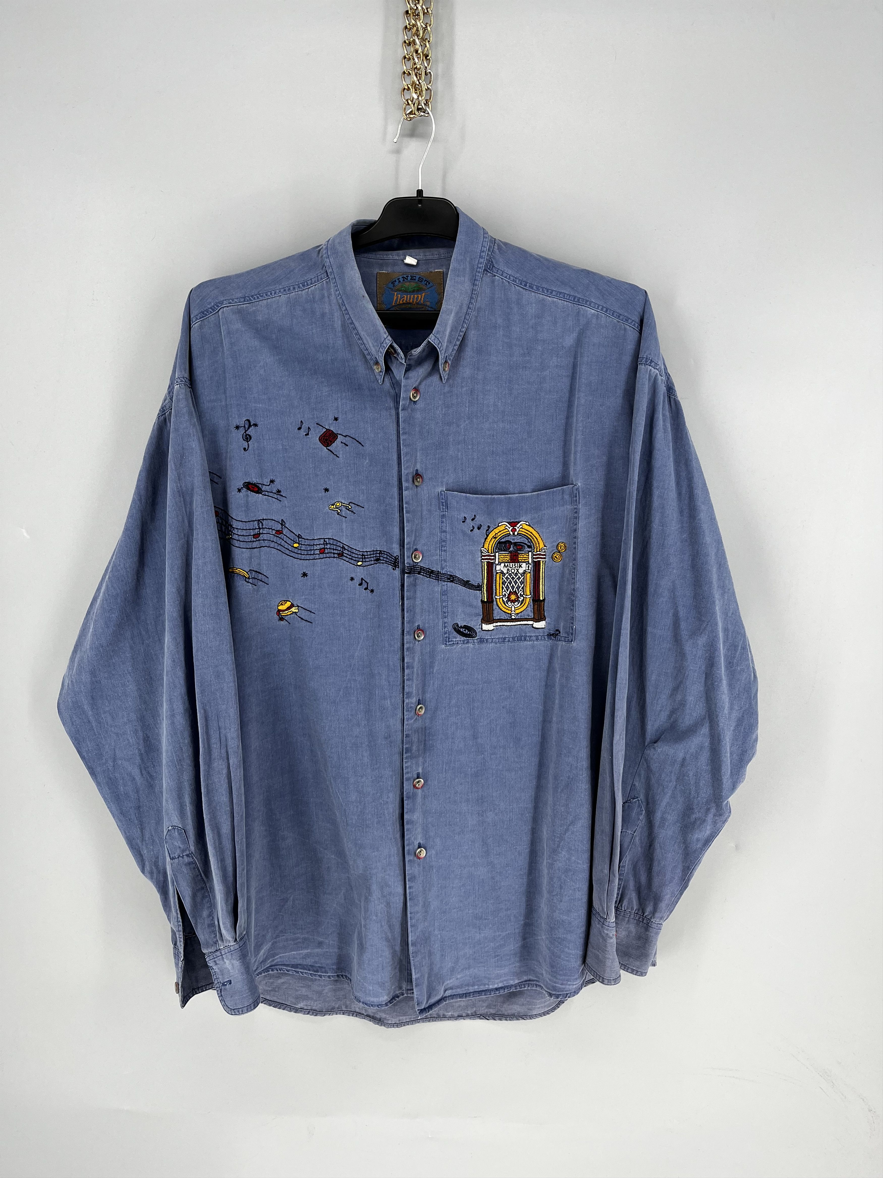 Vintage Haupt Germany Men’s Long Shirt Blue Embroidered Music Box | Grailed