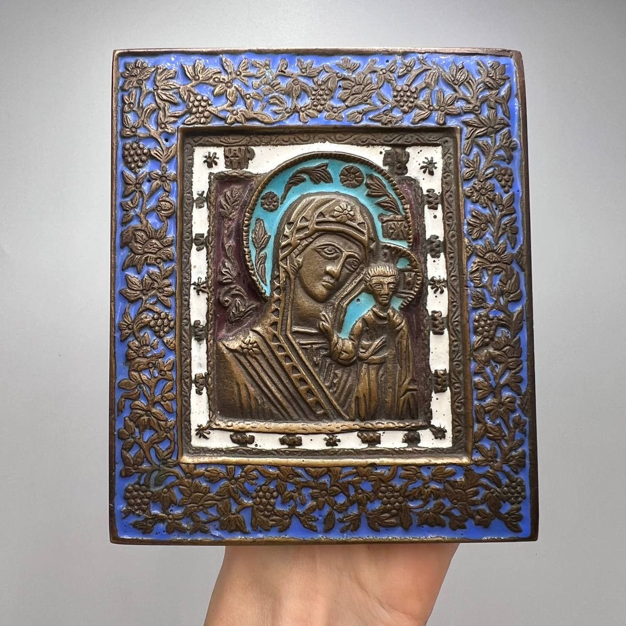 Vintage Antique Christian Icon Bronze Hot Enamel Mother of God jesus ...