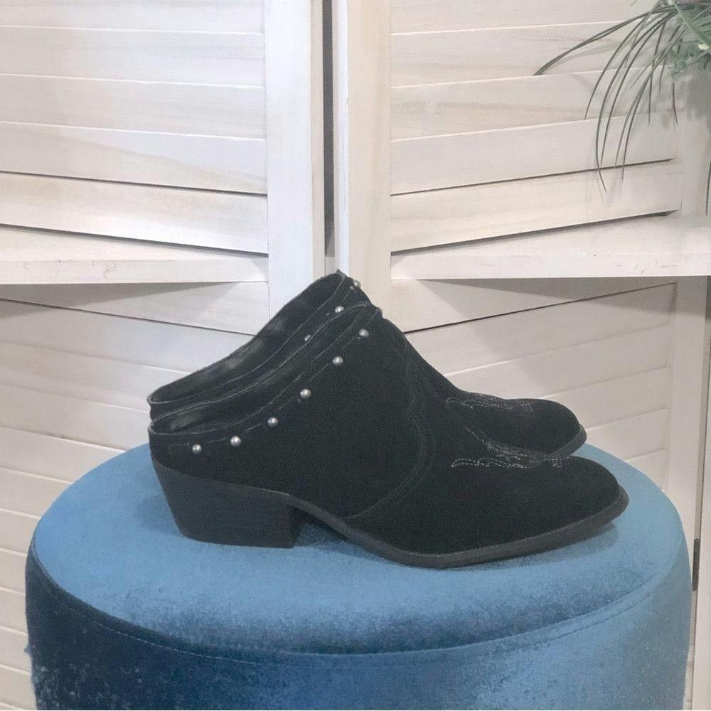 Streetwear Yellow Box black suede leather studded mules shoes 9 | Grailed