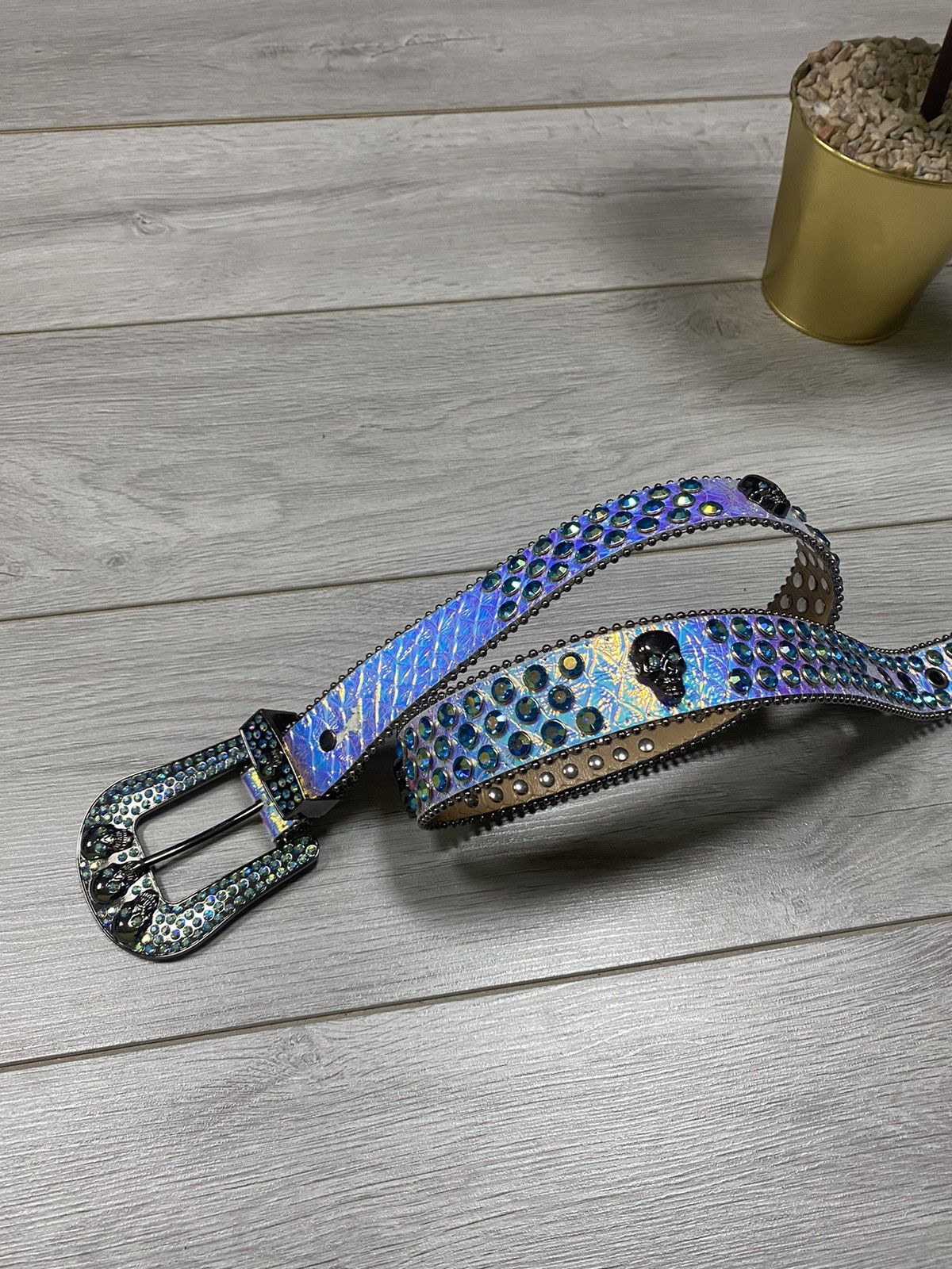 Designer × Streetwear Shimmering BB Simon style skull Y2K fire belt ...