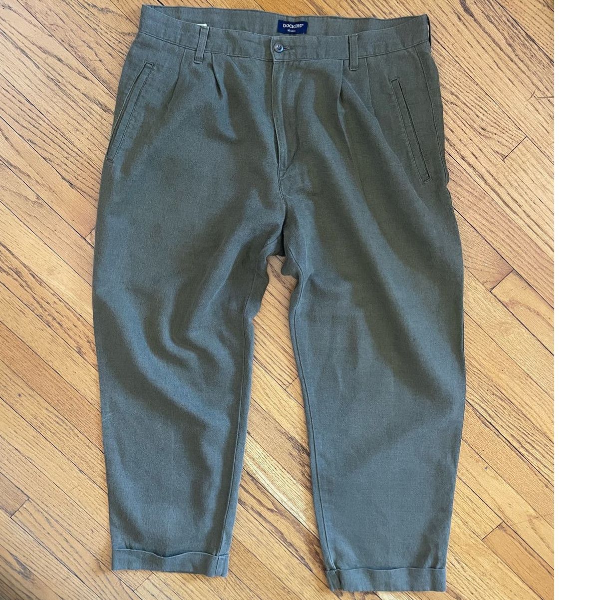 Dockers Vintage Dockers Khakis Mens Olive Green Linen Pleated Pants ...