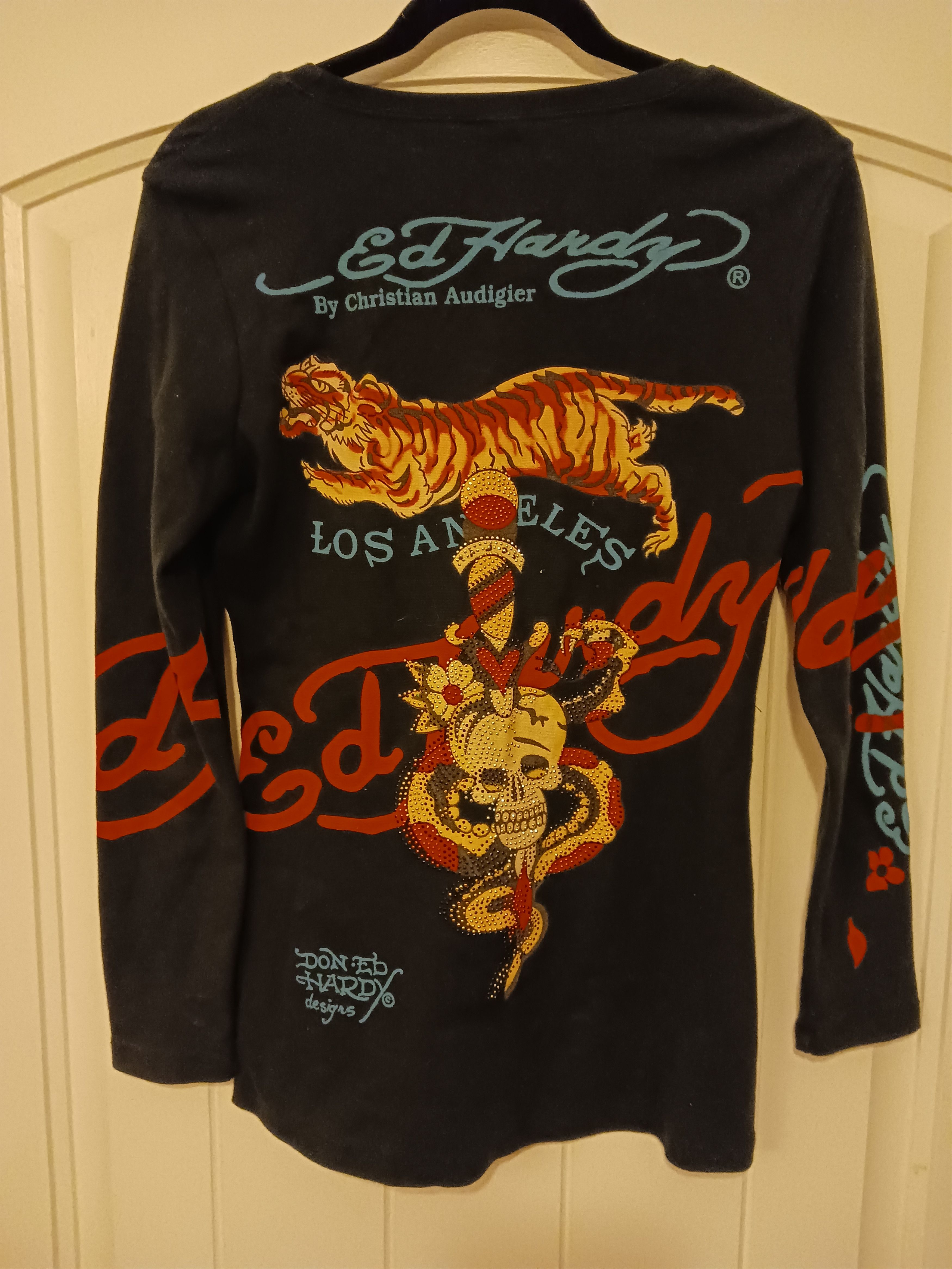 Ed Hardy 100% Cotton Long Sleeve Beaded "Day of Dead" Shirt | Grailed