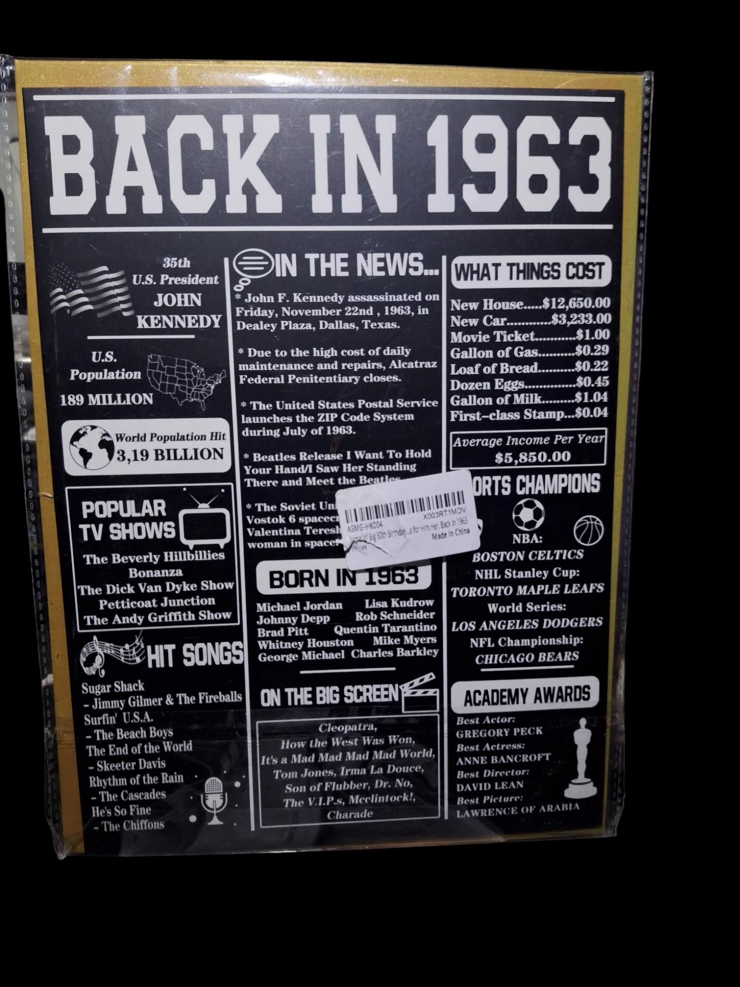 Designer 'Back in 1963' The Year You Were Born Bday Chalkboard Poster ...