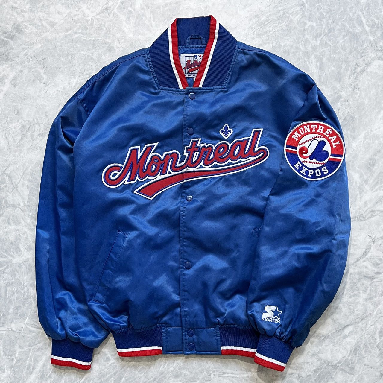 Vintage VTG 90s MLB MONTREAL EXPOS STARTER SATIN BOMBER JACKET | Grailed