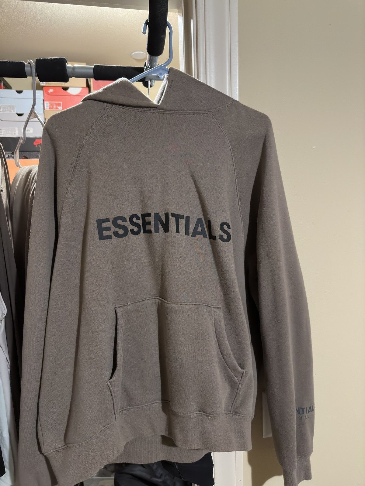 Fear of God Fear of God Essentials Front Logo Taupe Hoodie & Sweatpants ...
