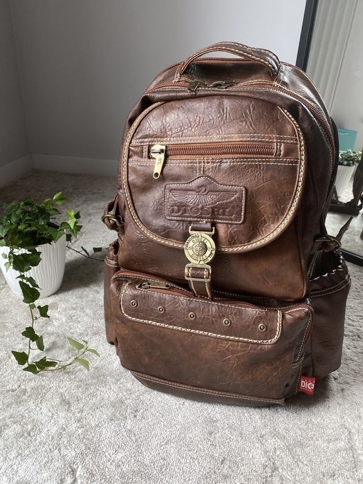 Diesel Vintage DIESEL Backpack Leather Multipocket Army Brown | Grailed
