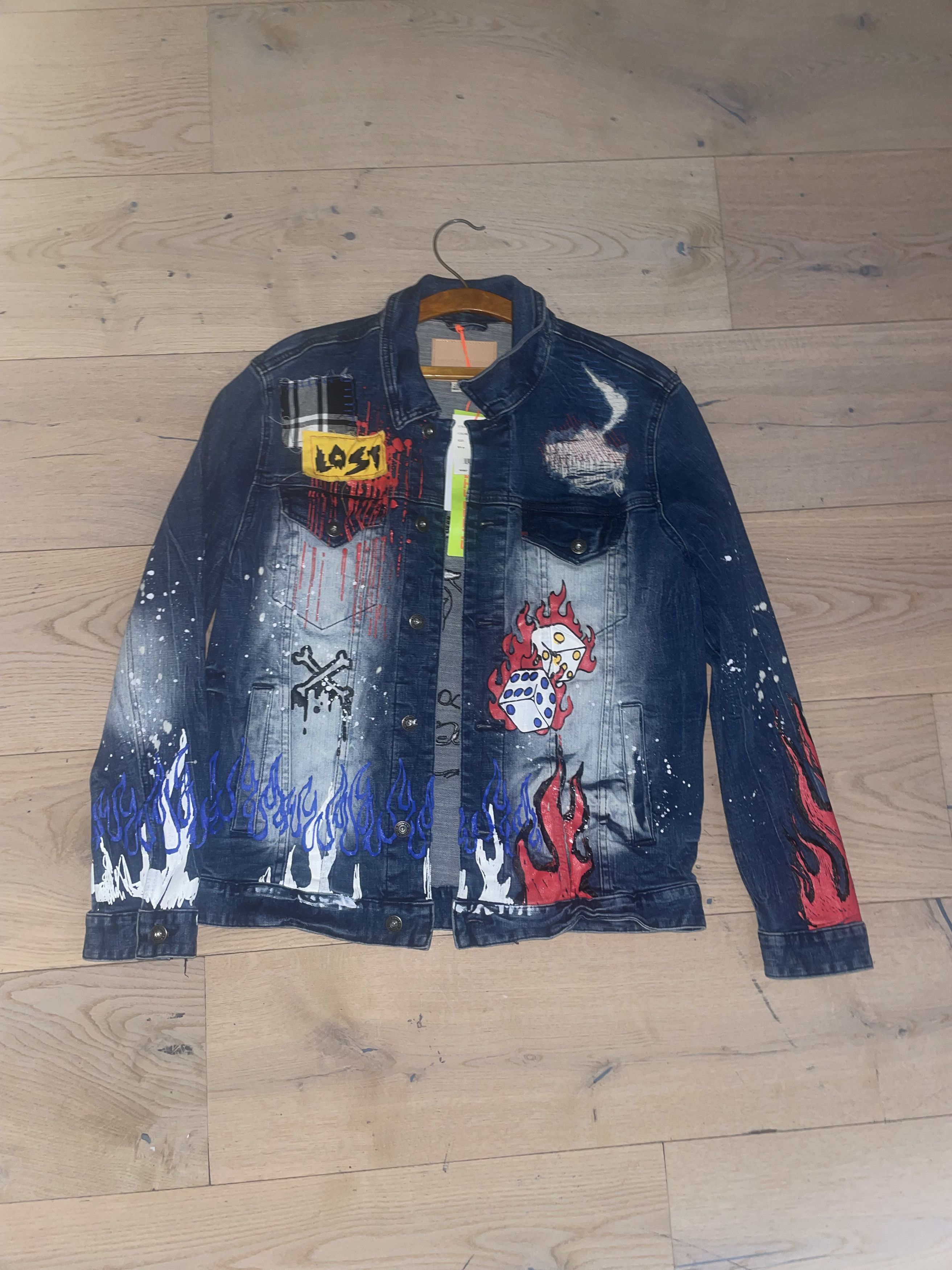 Smoke Rise Smoke Rise Distressed + Paint Denim Jacket - L | Grailed