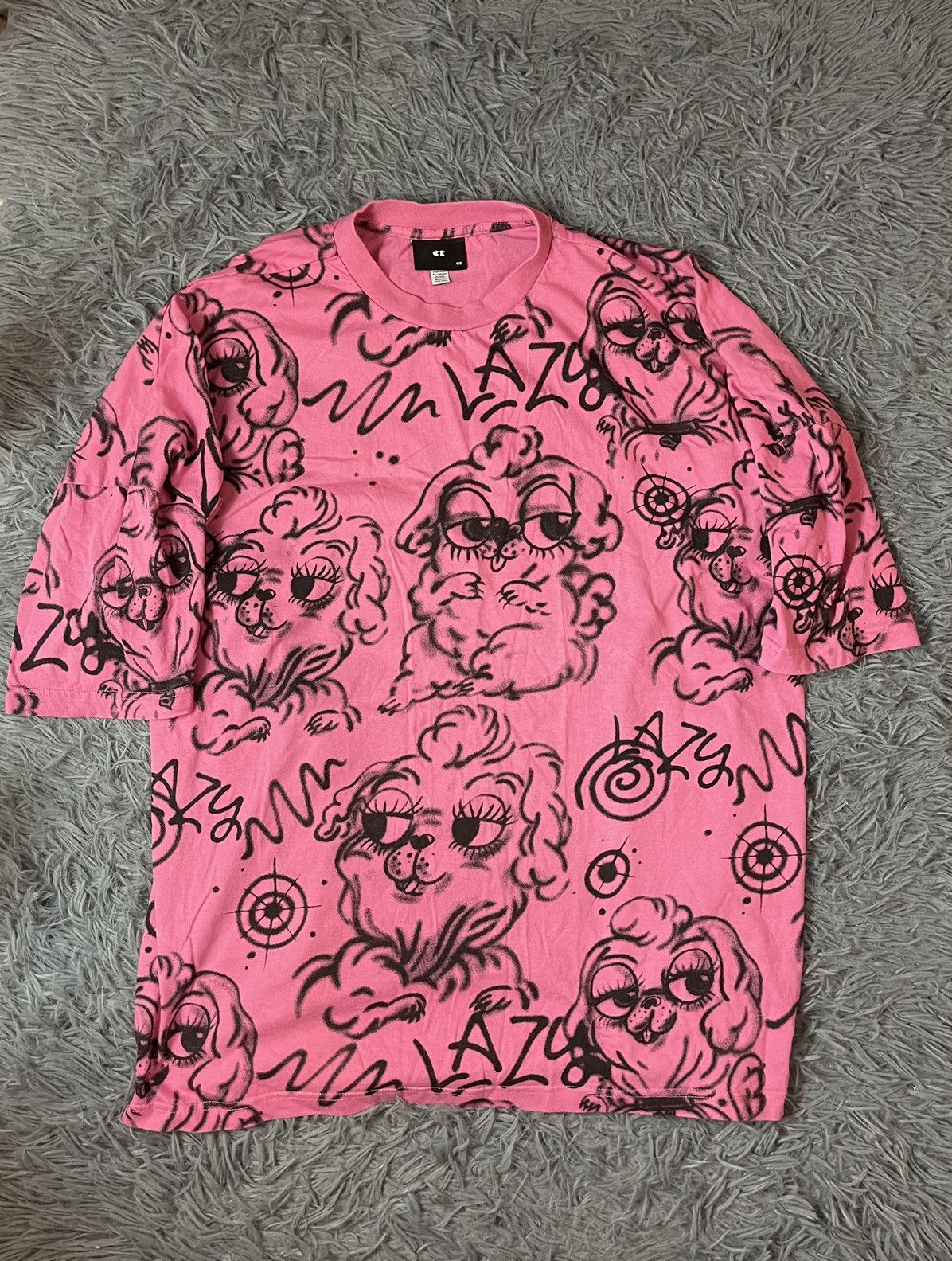 Lazy Oaf Lazy Oaf doggy pattern pink oversized t-shirt | Grailed