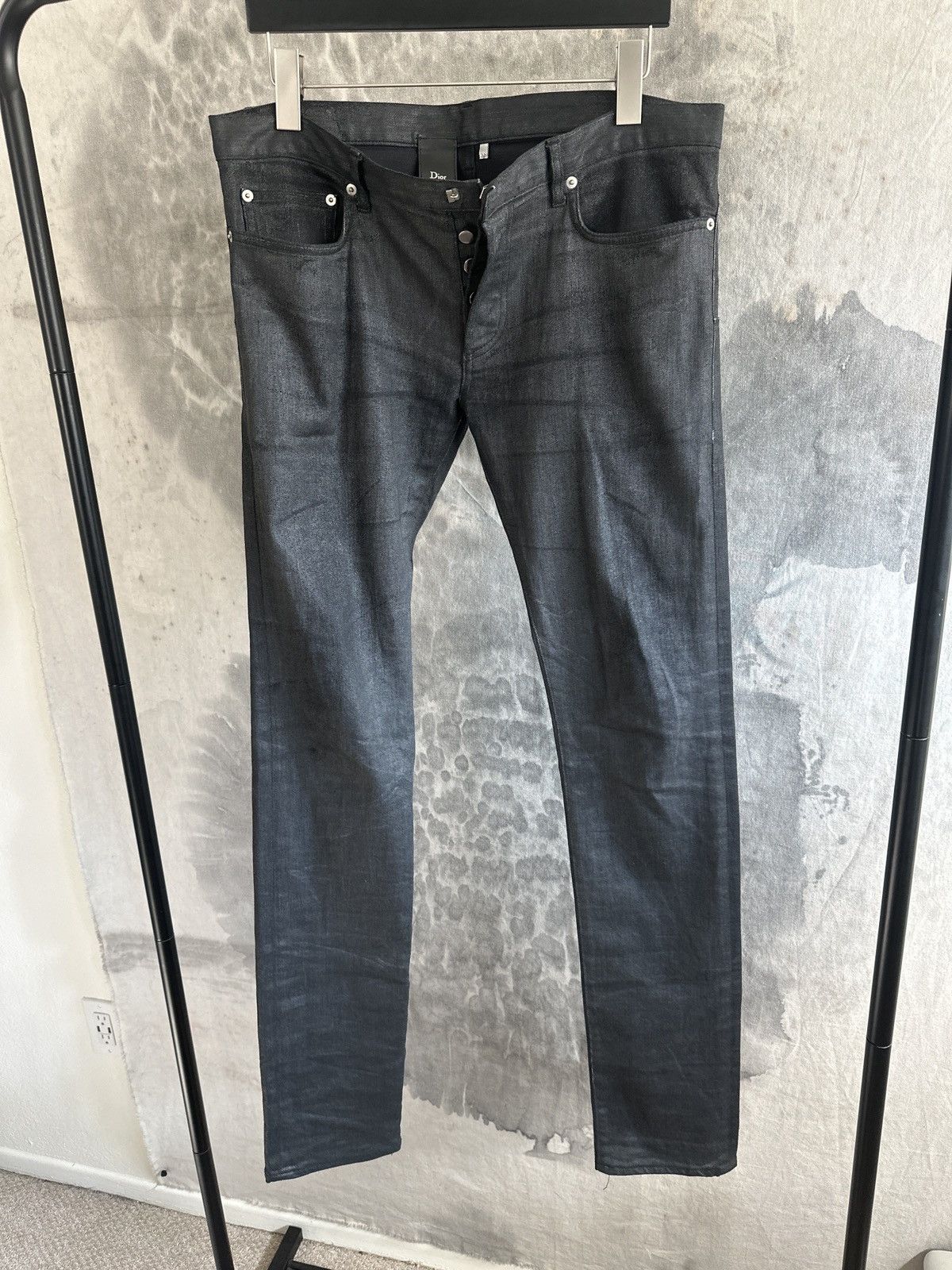 Dior × Hedi Slimane Dior Homme Hedi Slimane Skinny Waxed clawmark jeans ...