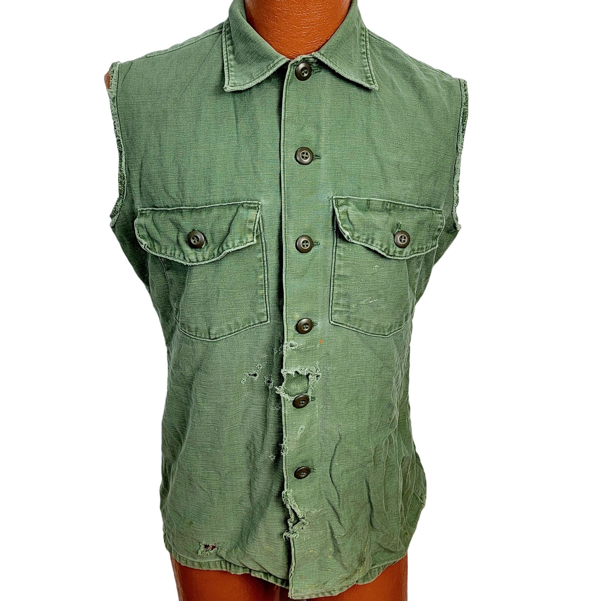 Vintage Very Worn Vintage 70s Utility Shirt Men Small Green Button C ...