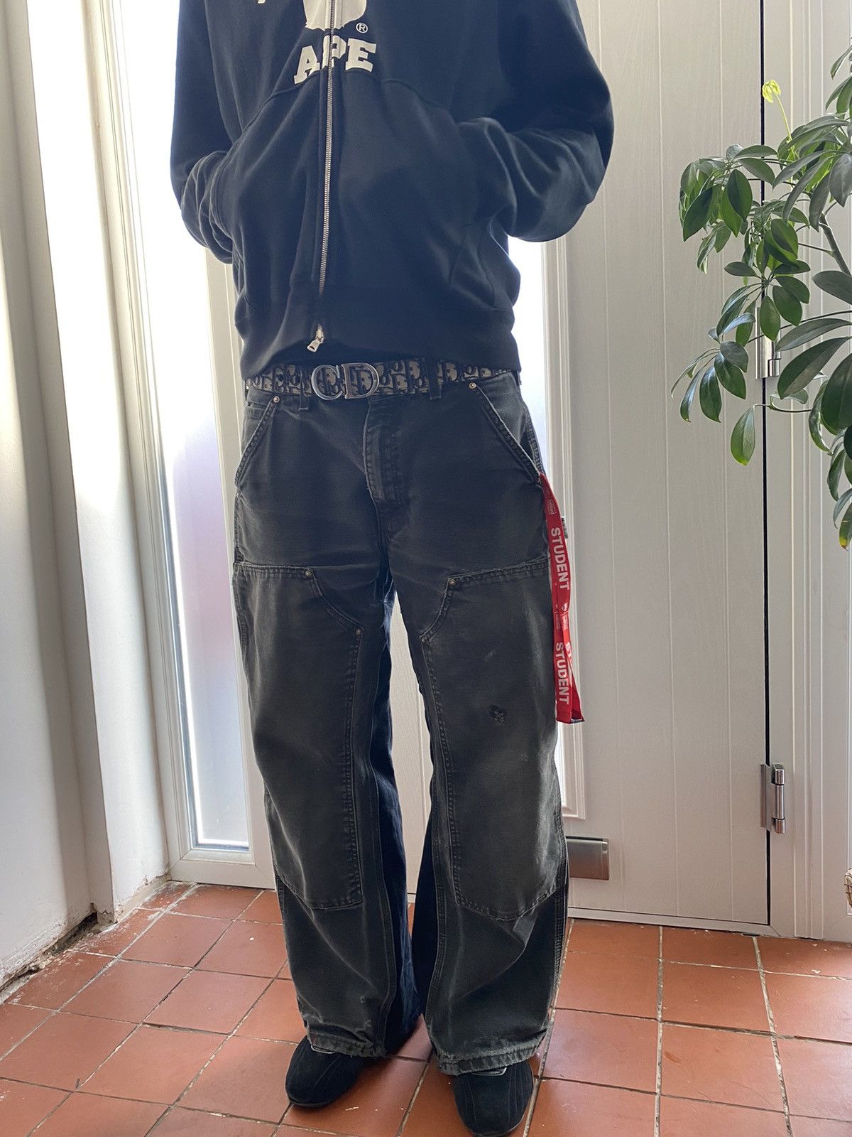 Carhartt Custom wide-leg carhartt double knee black pants | Grailed