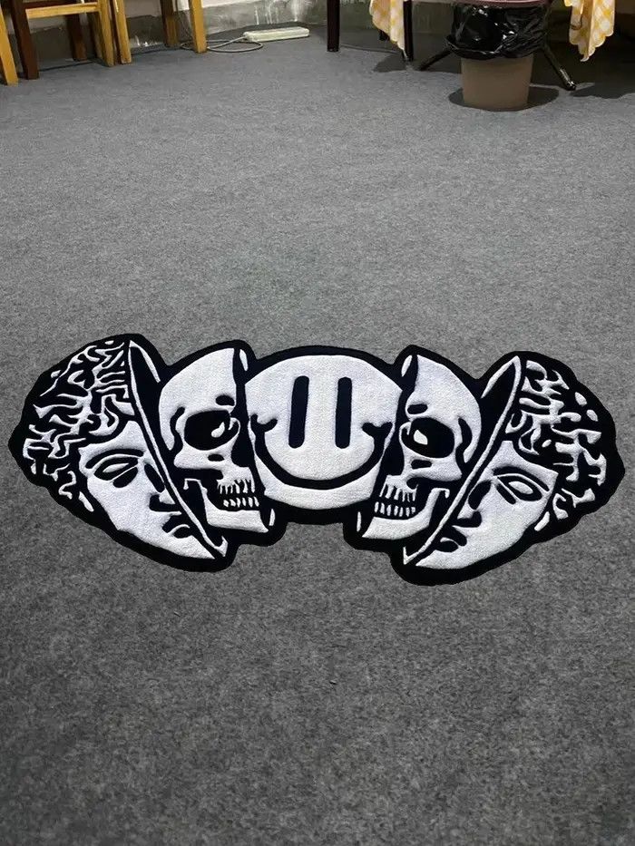 Streetwear Black White Carpet Smiling Face Skull Rug | Grailed