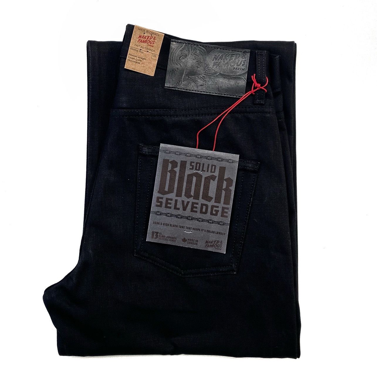 Naked & Famous NWT Naked & Famous Strong Guy Solid Black Selvedge Denim ...