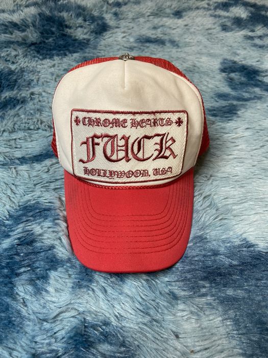 Chrome Hearts Chrome Hearts Trucker Hat Red FUCK Hollywood USA SnapBack ...