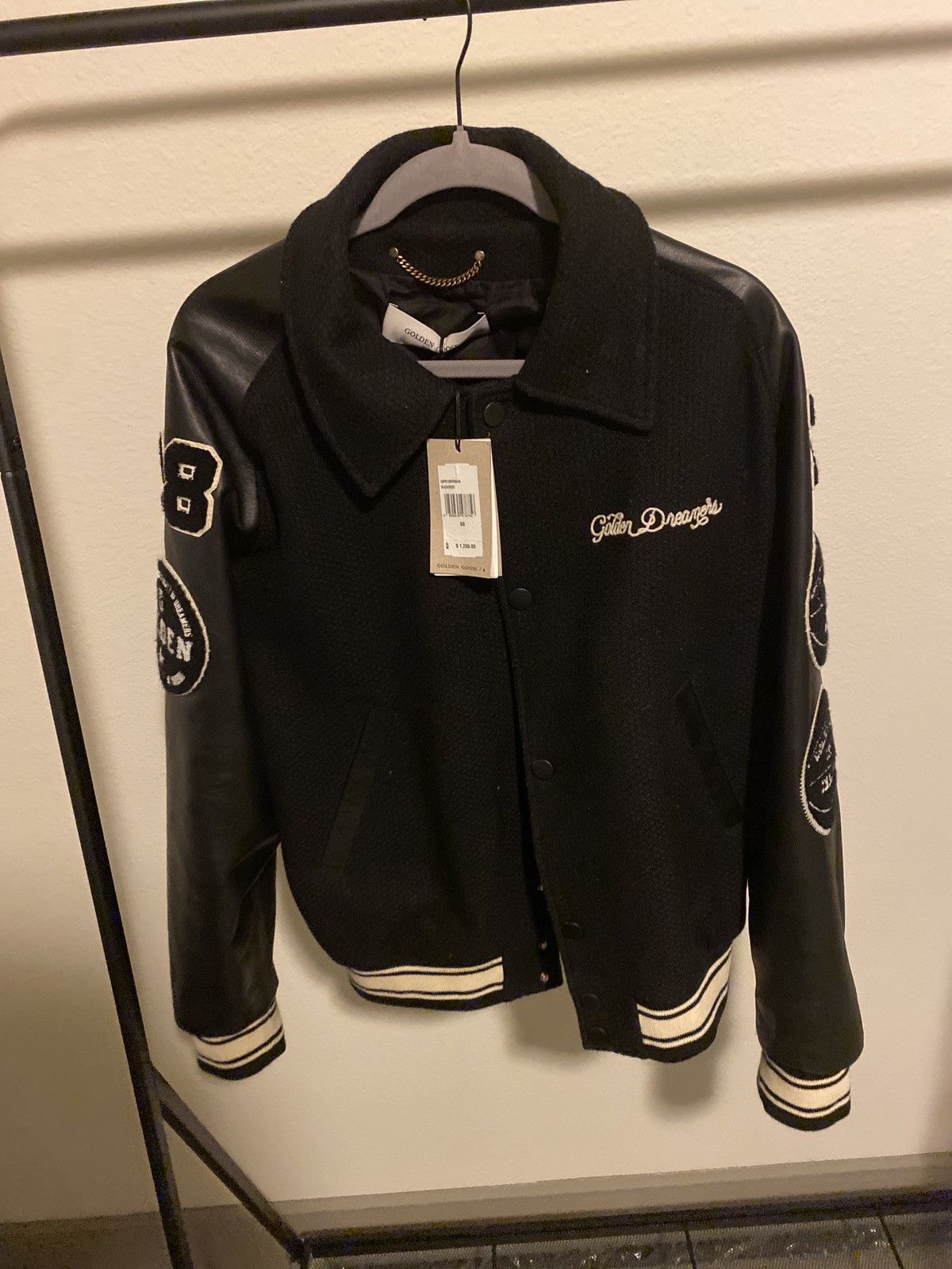 Golden Goose Golden Goose Varsity Black Wool Bomber Jacket with Patch M ...