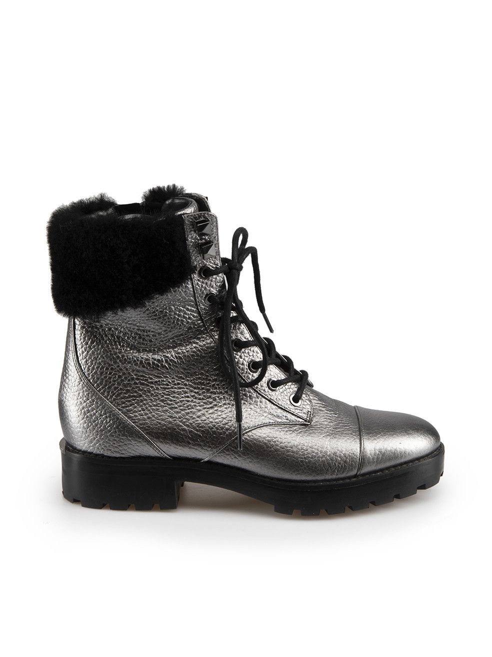 Michael Kors Silver Leather Faux Fur Combat Boots | Grailed