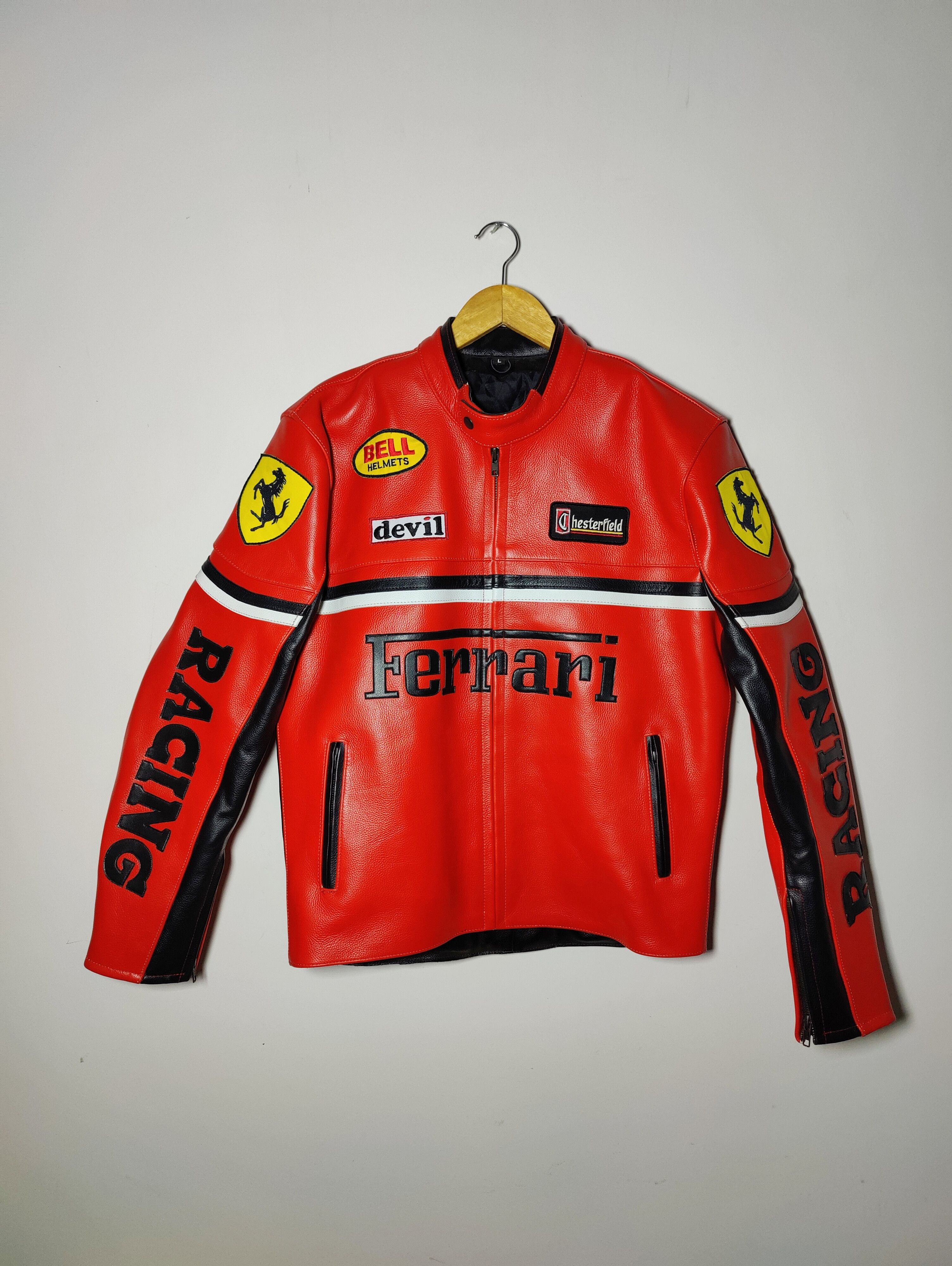 Ferrari × Leather Jacket × Racing Ferrari 90s Racing Leather Jacket ...