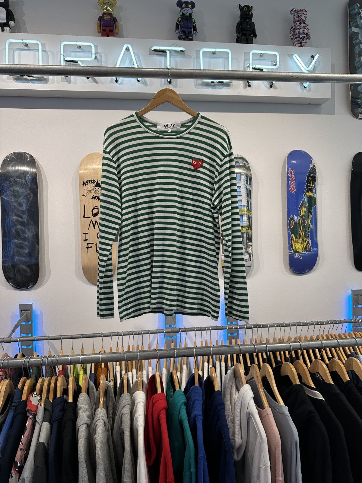 Comme des Garcons CDG play striped L/S green | Grailed